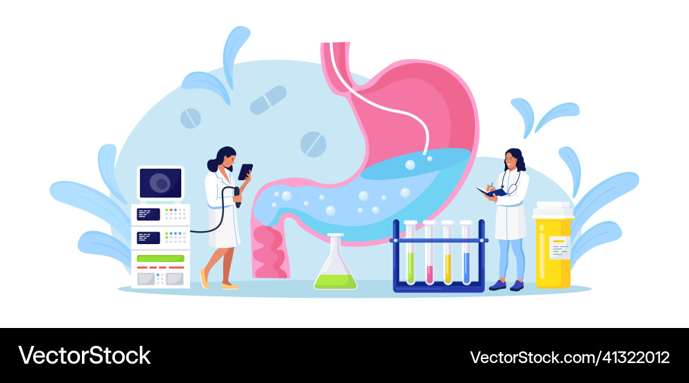 Gastroenterology tiny doctors diagnosis Royalty Free Vector