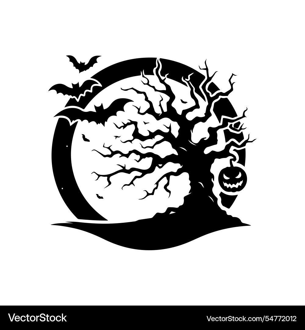 Halloween tree silhouette haunted forest clipart Vector Image