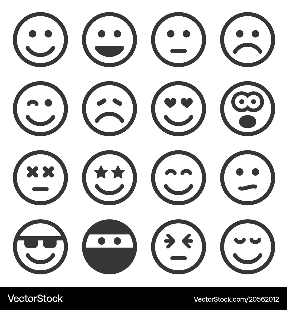 Monochrome smile icons set on white background Vector Image
