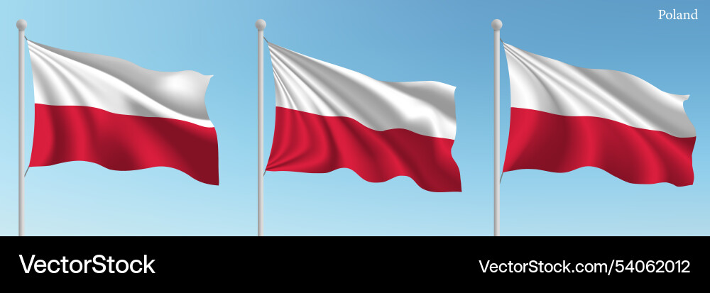 Set of three flags poland waving in clear blue Vector Image