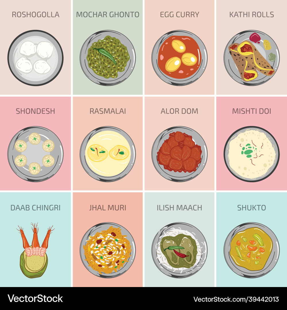 Bengali Indian Sweets & Dishes Royalty Free Vector Image