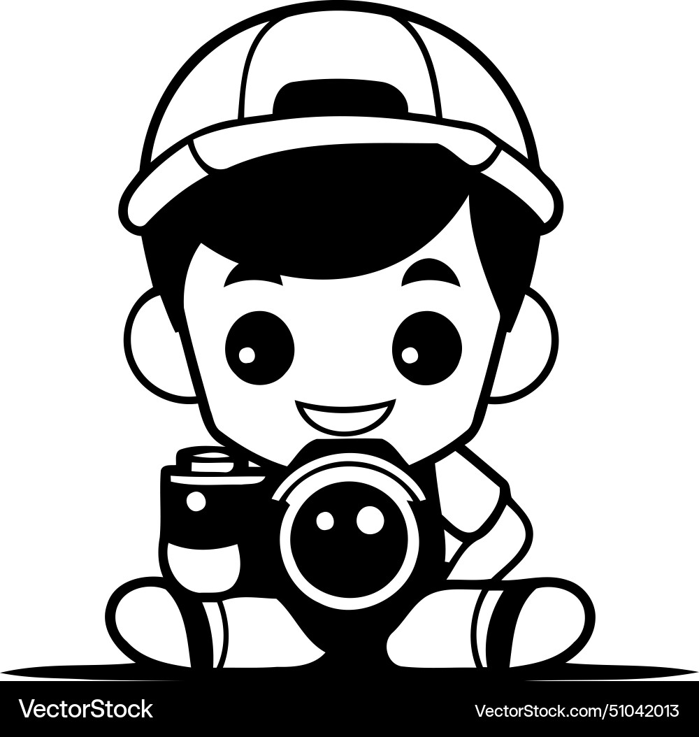 Cute photographer boy with camera cartoon Vector Image