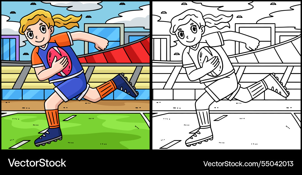 Female rugby player running the ball Royalty Free Vector