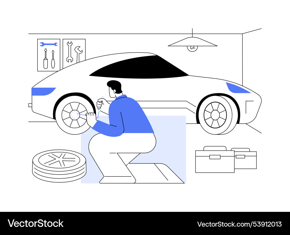 Fixing retro car isolated cartoon Royalty Free Vector Image