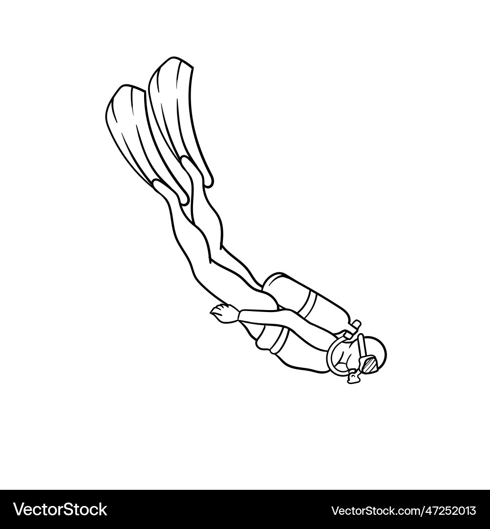 Hand drawn of underwater diver outline Royalty Free Vector