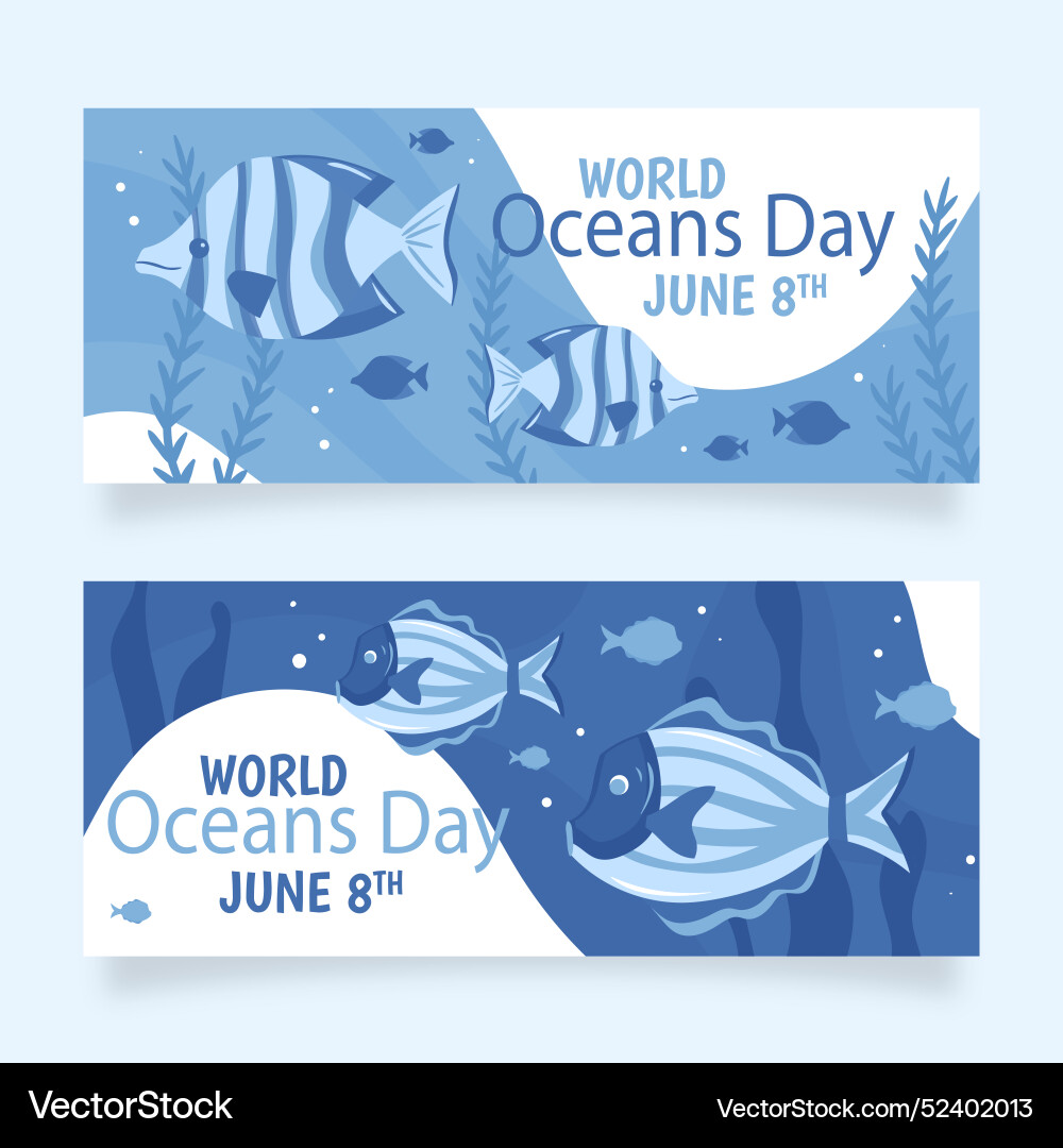 Hand drawn world oceans day banners set Royalty Free Vector