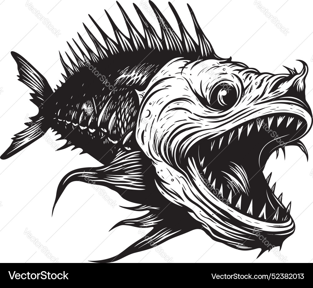 Malignant migration evil angler fish emblem Vector Image