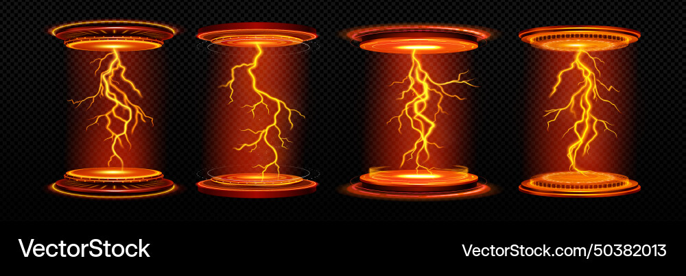 Neon game portal with lightning and glow effect Vector Image