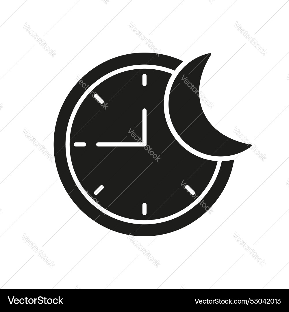 Night time silhouette icon clock with moon sleep Vector Image
