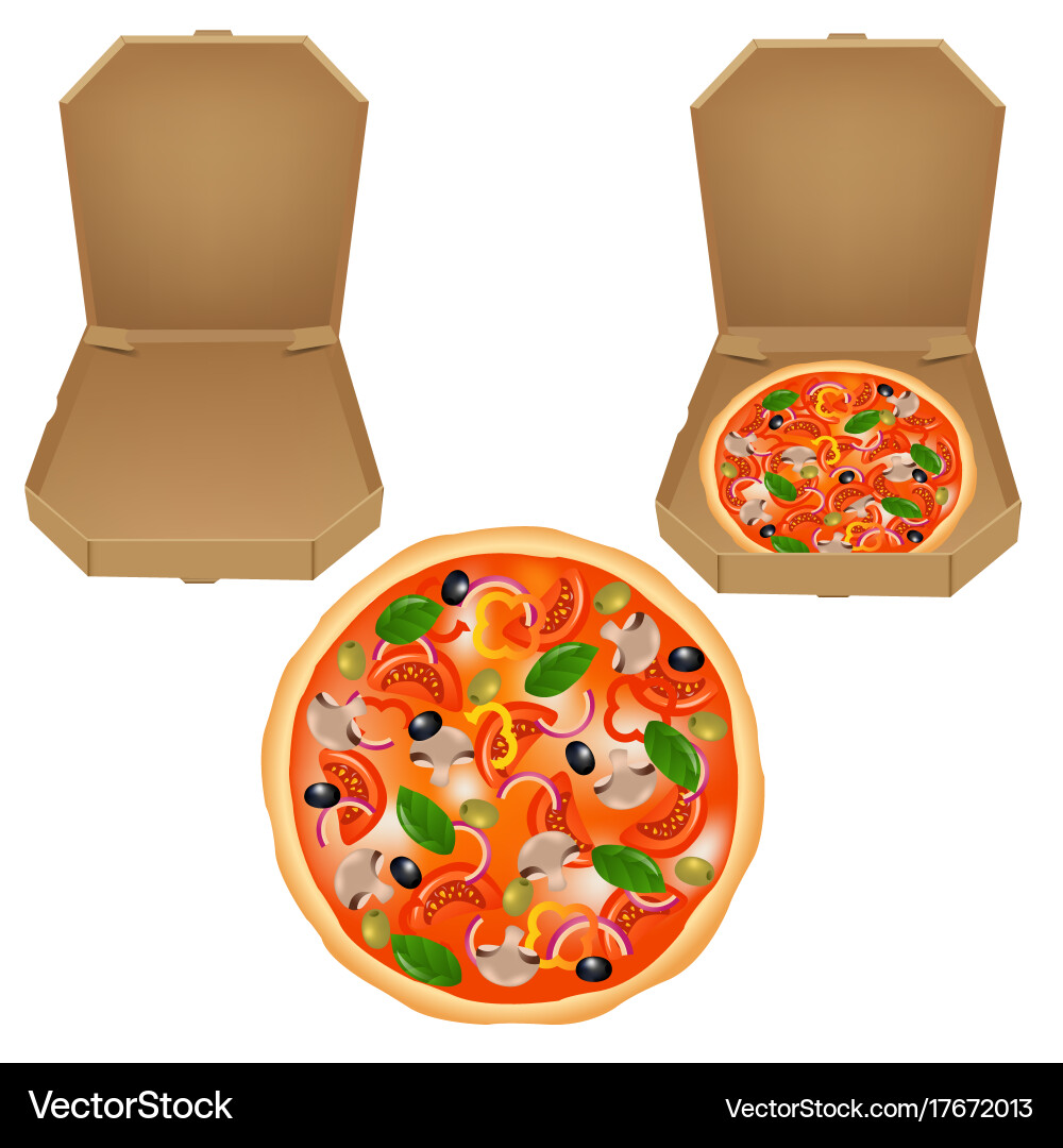 Pizza box set Royalty Free Vector Image - VectorStock