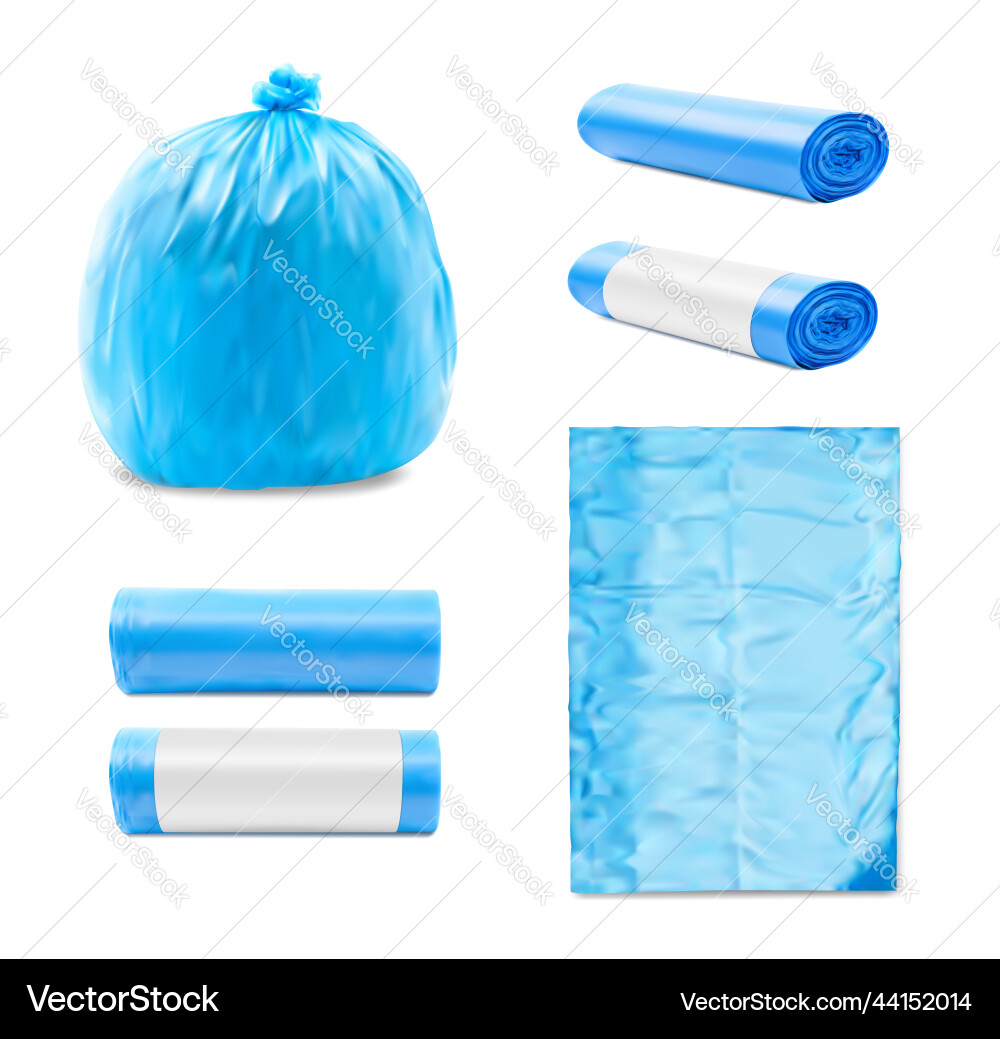 Blue plastic garbage bags realistic sacks mockup Vector Image