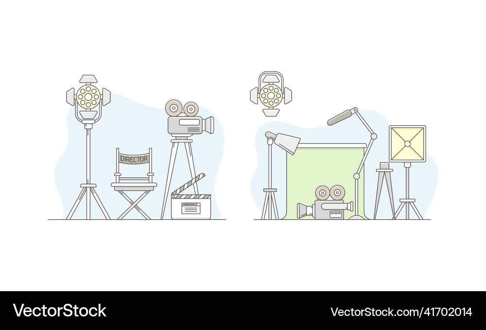 Cinema movie objects set director chair Royalty Free Vector