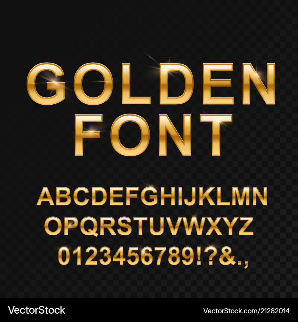 Golden glossy font on black Royalty Free Vector Image
