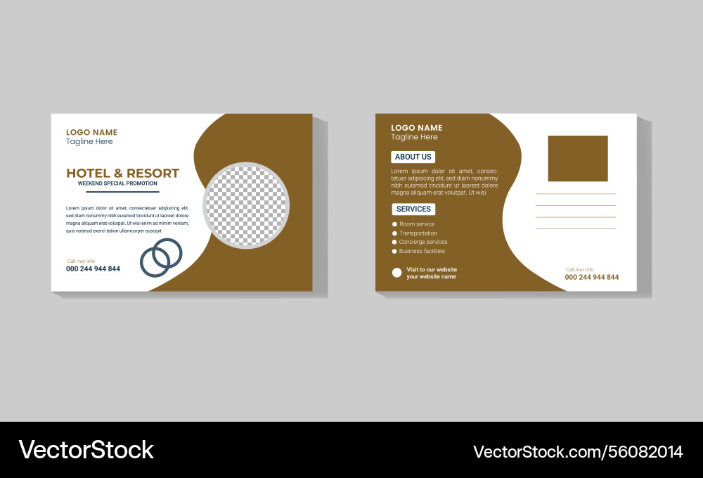 Hotel resort postcard design template Royalty Free Vector