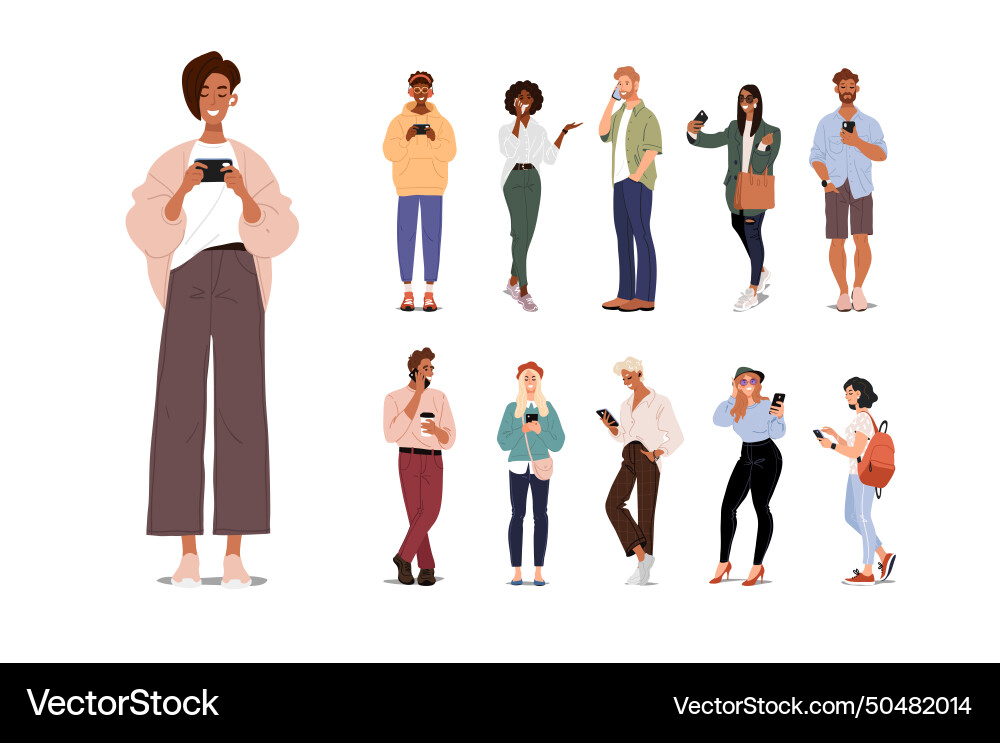 People using phone character set men and women Vector Image