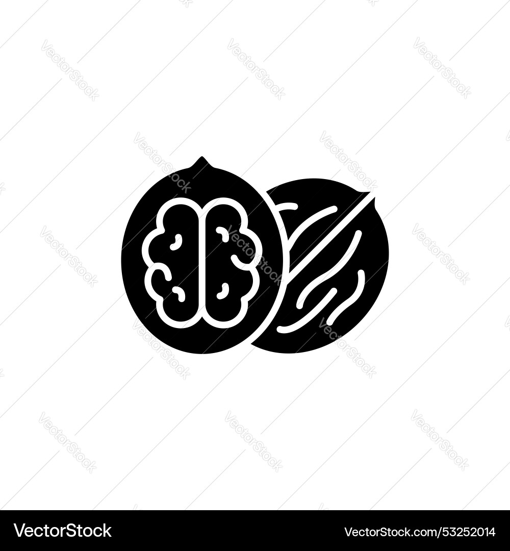 Walnut icon set nut shell food symbol in a black Vector Image