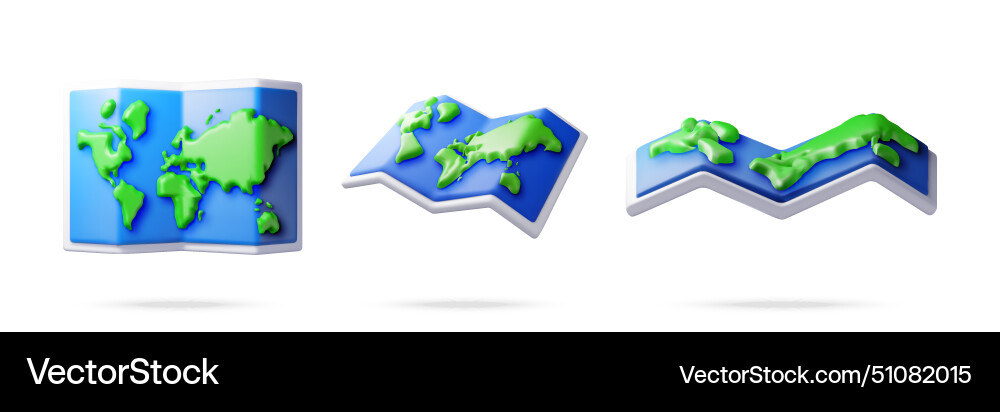 3d set of cartoon folded world map isolated Vector Image