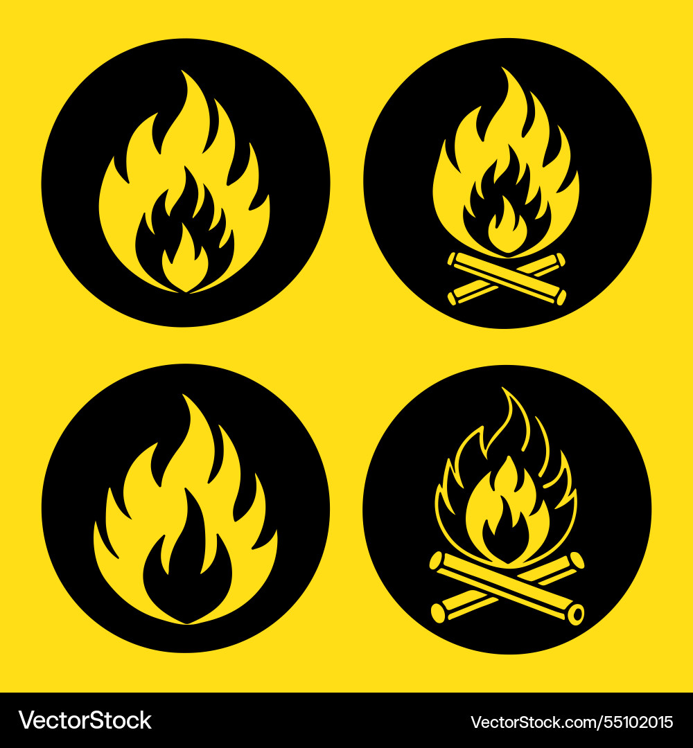 Fire icon set silhouette design Royalty Free Vector Image