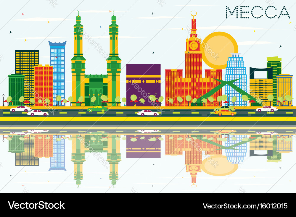 Mecca skyline with color landmarks blue sky Vector Image