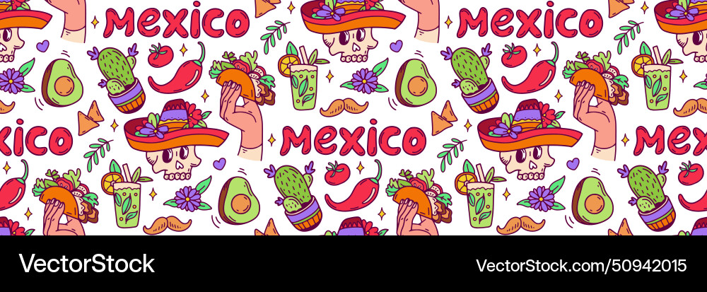 Mexico doodle pattern cinco de mayo celebration Vector Image