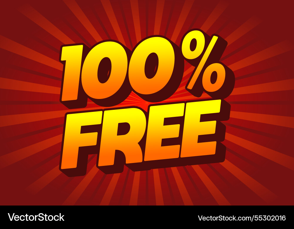 100 free text effect in bold font for promotion Vector Image