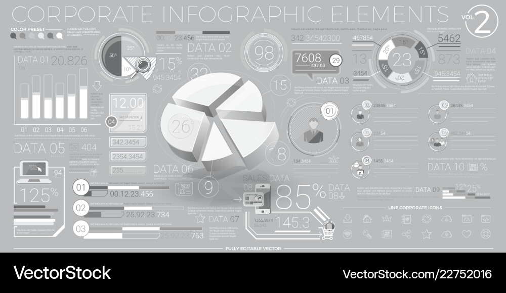 Corporate infographic elements in gray and white Vector Image