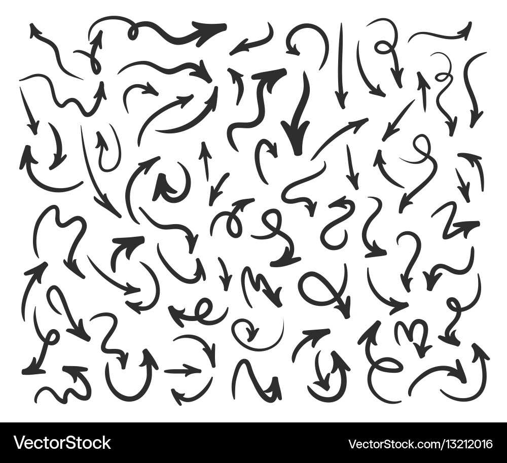 Curved Arrow Set - Ink Style Royalty Free Vector Image