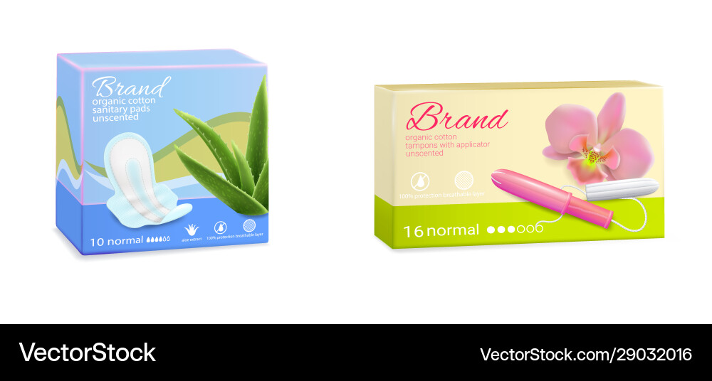 Feminine hygiene tampon sanitary pads packaging Vector Image