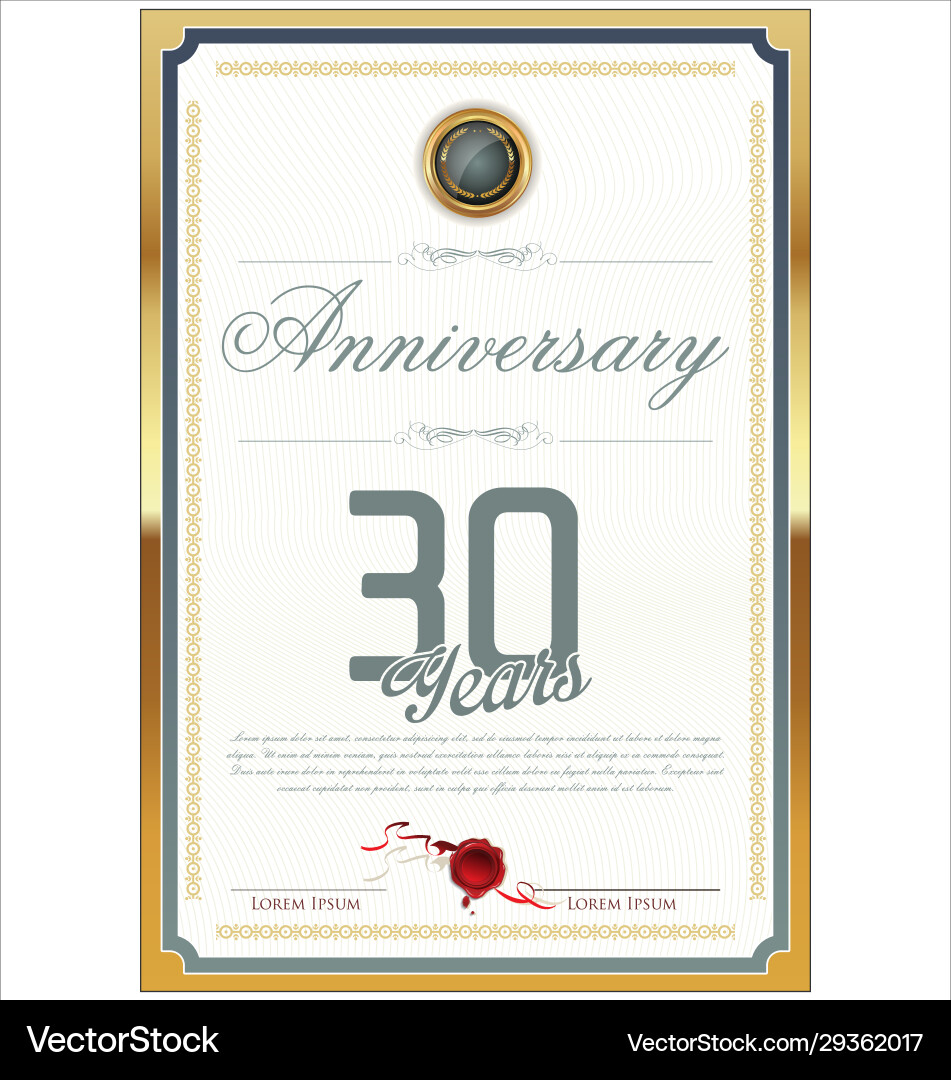 Anniversary retro background 30 years Royalty Free Vector