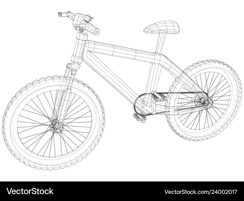Bicycle blueprint outline on white Royalty Free Vector Image
