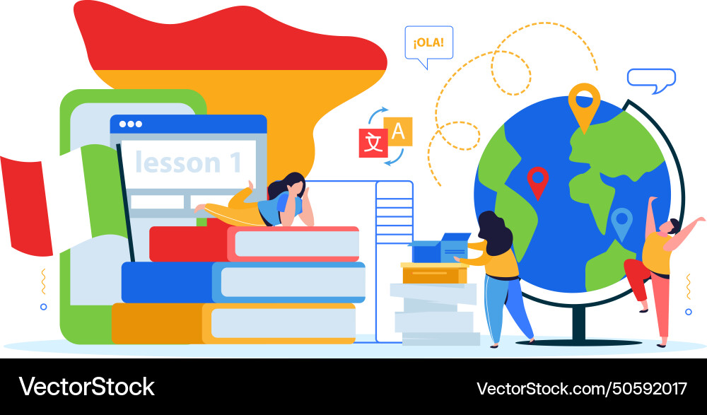 Language school flat colored composition Vector Image
