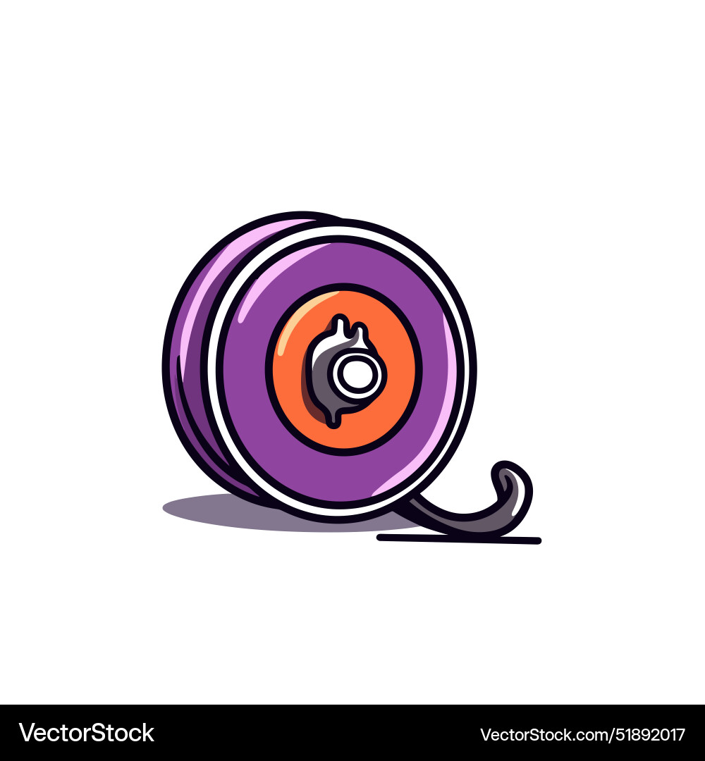 Purple yo-yo cartoon with orange center and string
