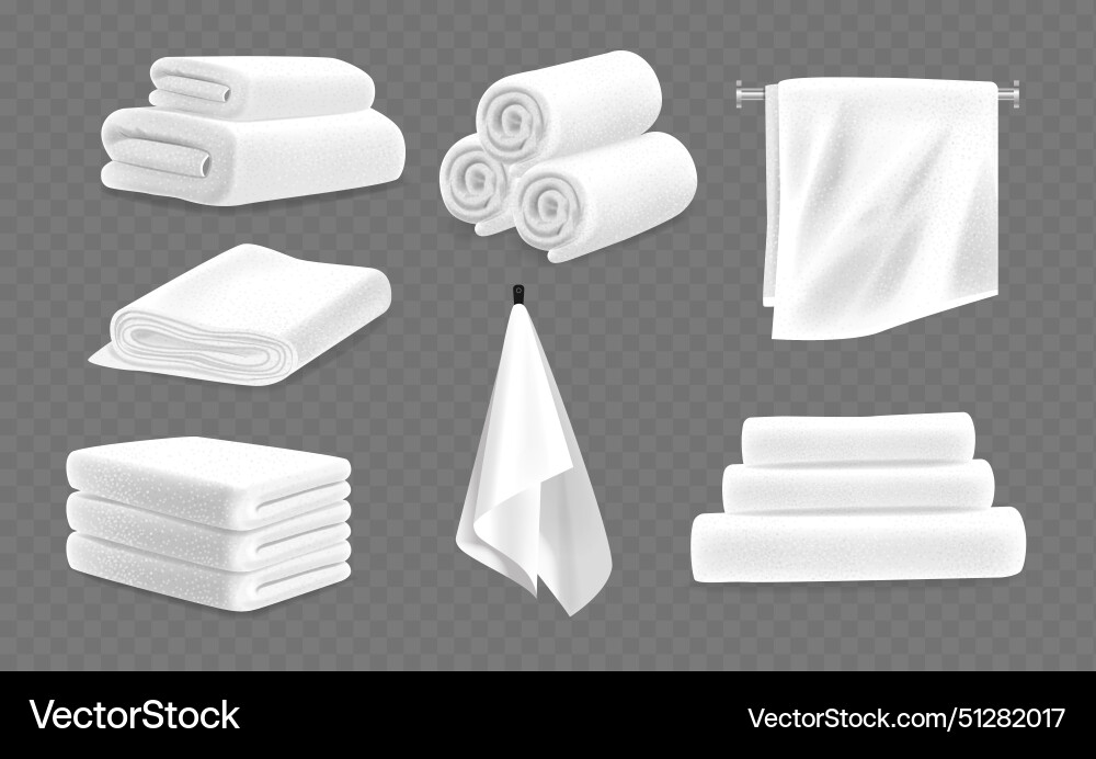 White terry towels including rolled folded Vector Image