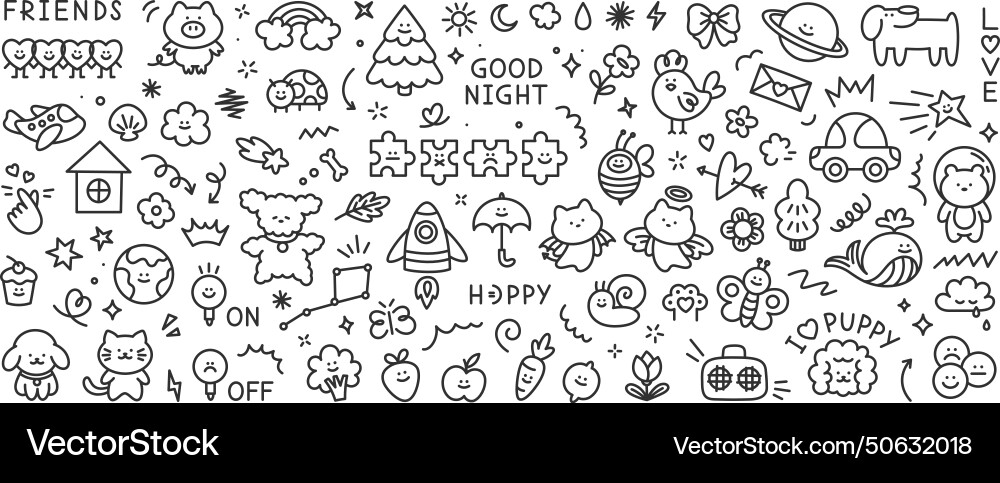 Cute hand drawn kid doodle icons set scribble Vector Image