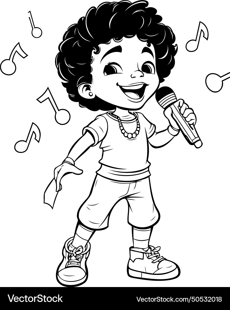 Cute little boy singing karaoke for your design Vector Image