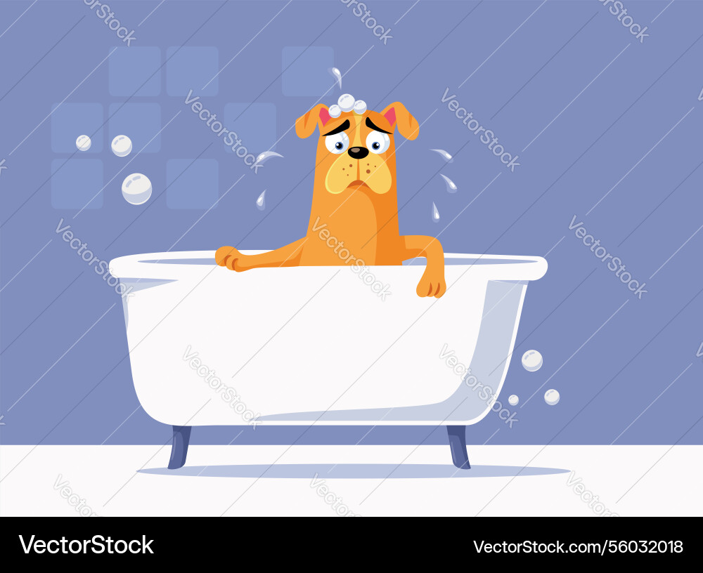 Funny sad dog taking a bath cartoon Royalty Free Vector