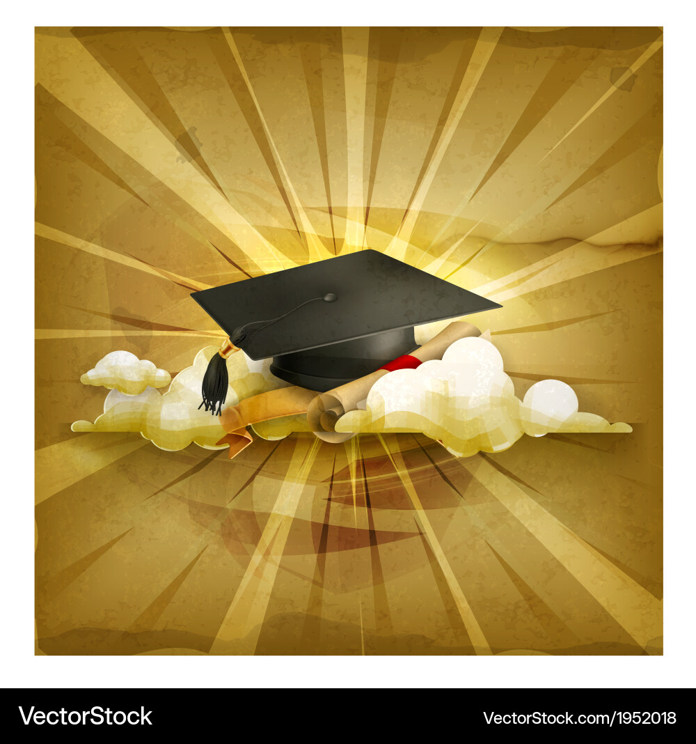 Graduation cap and diploma old style background Vector Image