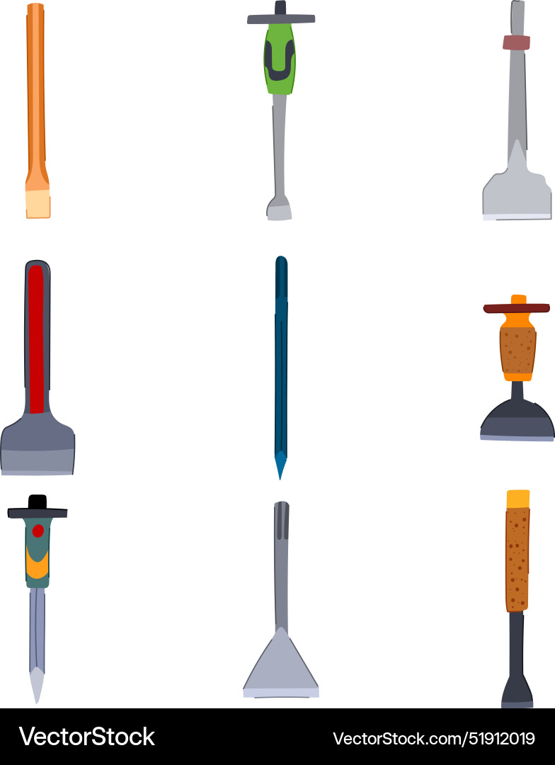 Brick chisel set cartoon Royalty Free Vector Image