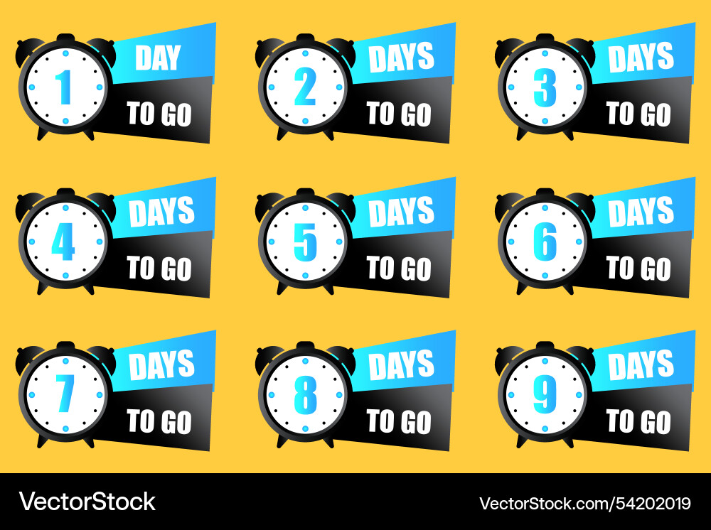 Countdown timer set numbers one to nine focus Vector Image