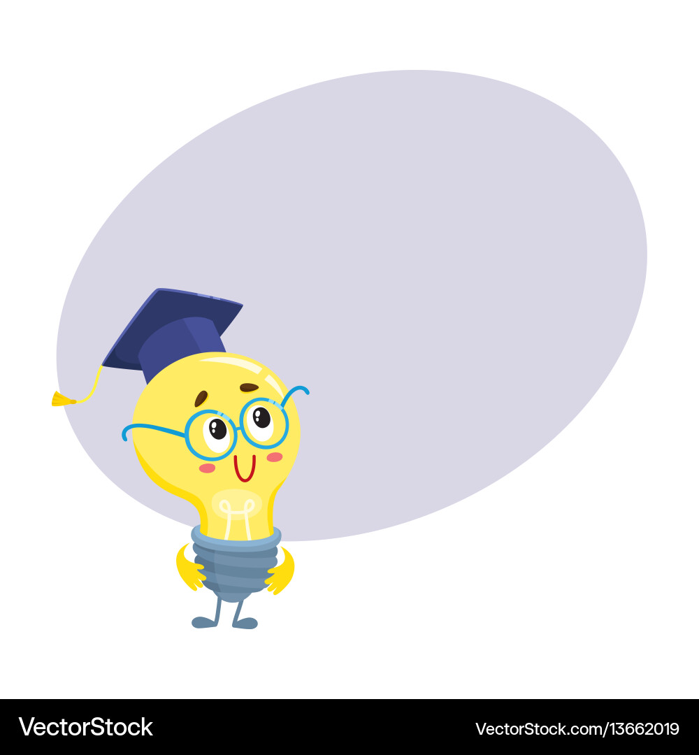 Cute light bulb character wearing round glasses Vector Image