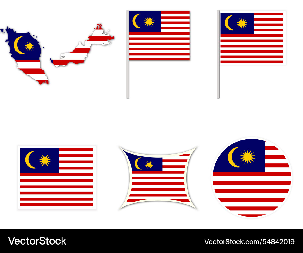 Malaysia flags on many objects Royalty Free Vector Image