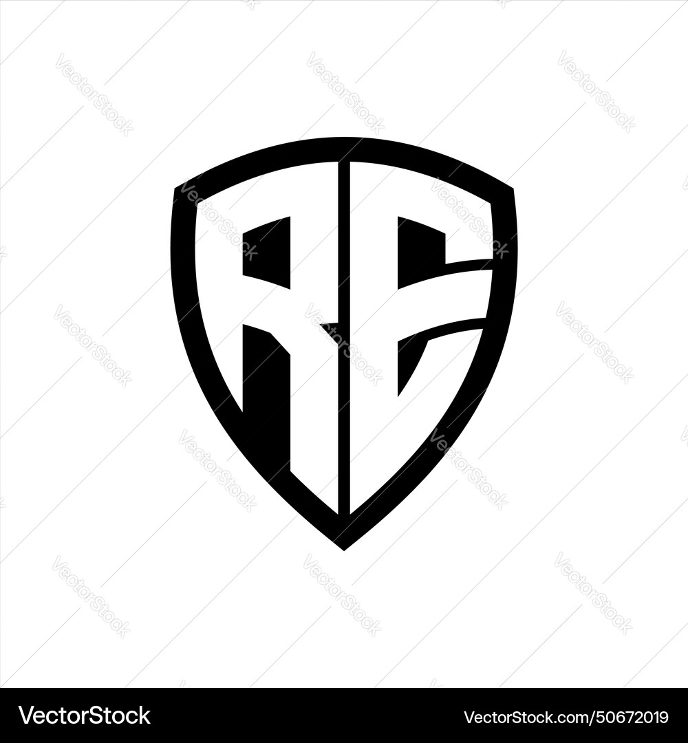 Re monogram logo with bold letters shield shape Vector Image