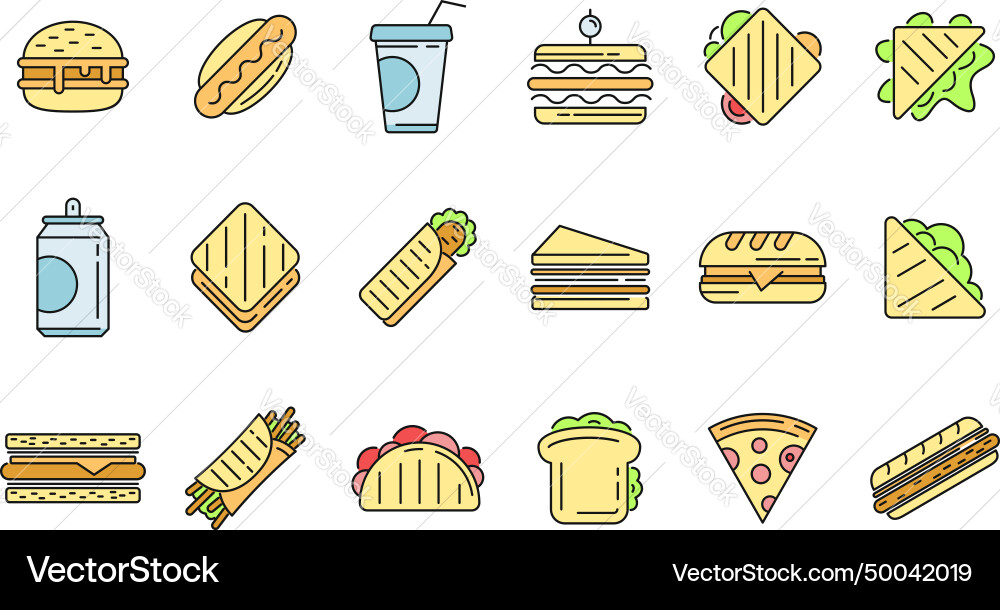 Sandwich bar icons set color line Royalty Free Vector Image