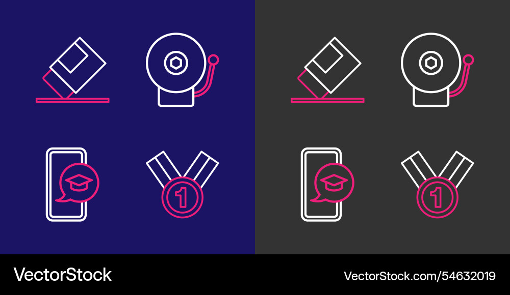 Set line medal graduation cap on mobile ringing Vector Image