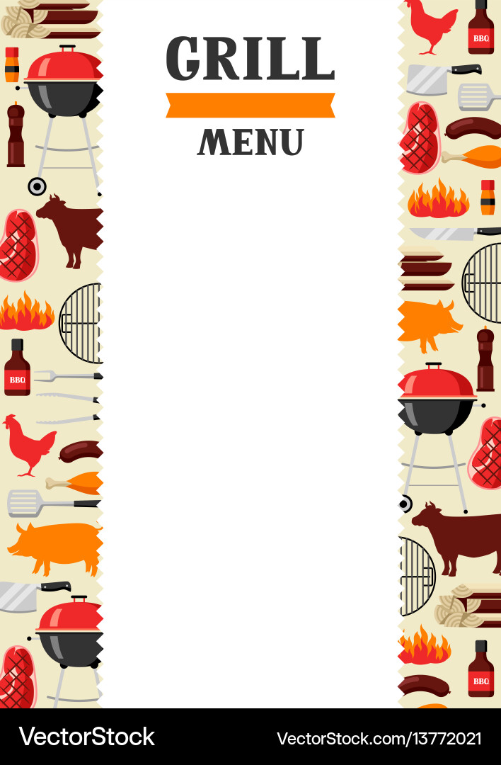 Bbq menu background with grill objects and icons Vector Image