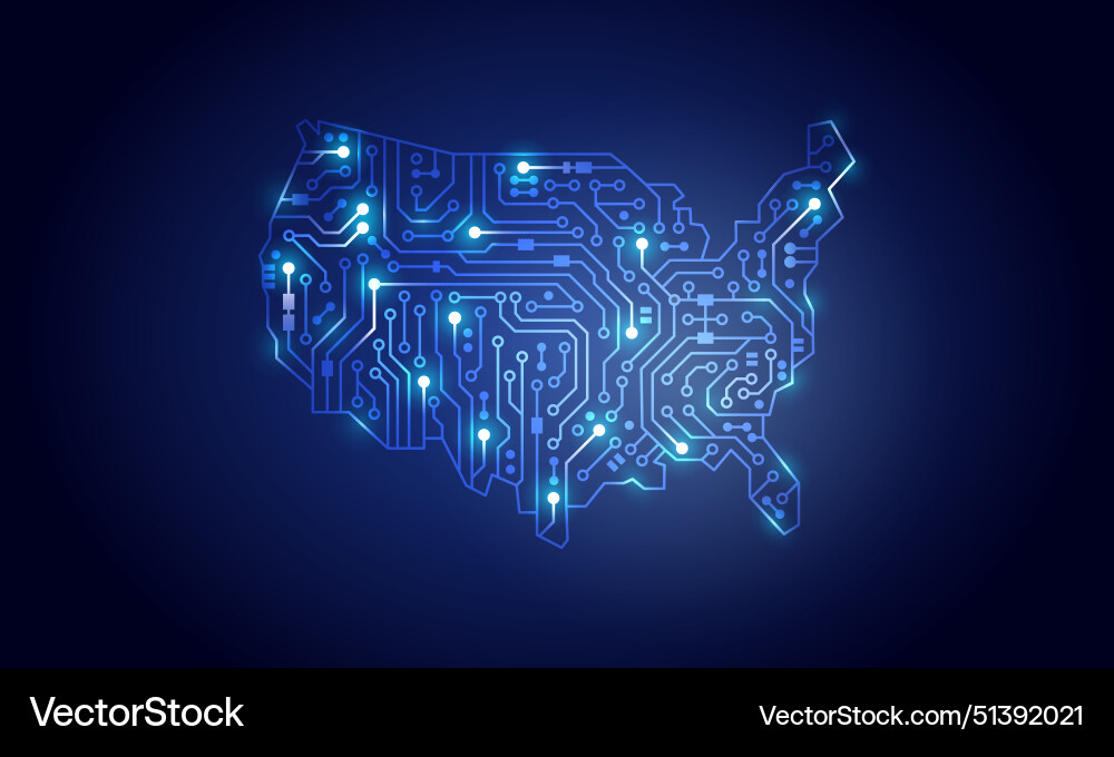 Circuit chip board technology usa map neon shape Vector Image