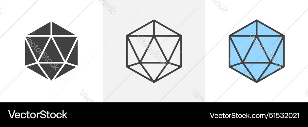 Dice d20 icon set die with 20 sides symbol 3d d20 Vector Image