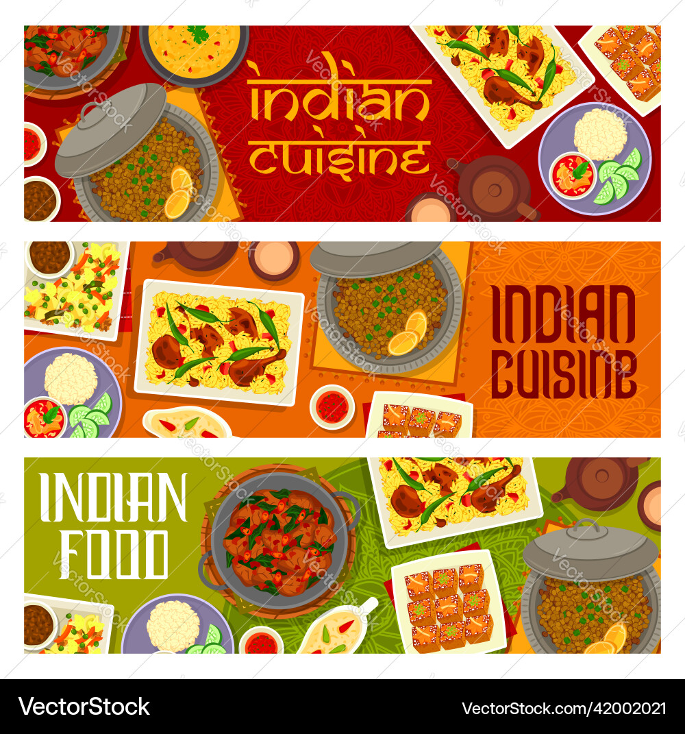 Indian food dishes restaurant menu banners Vector Image