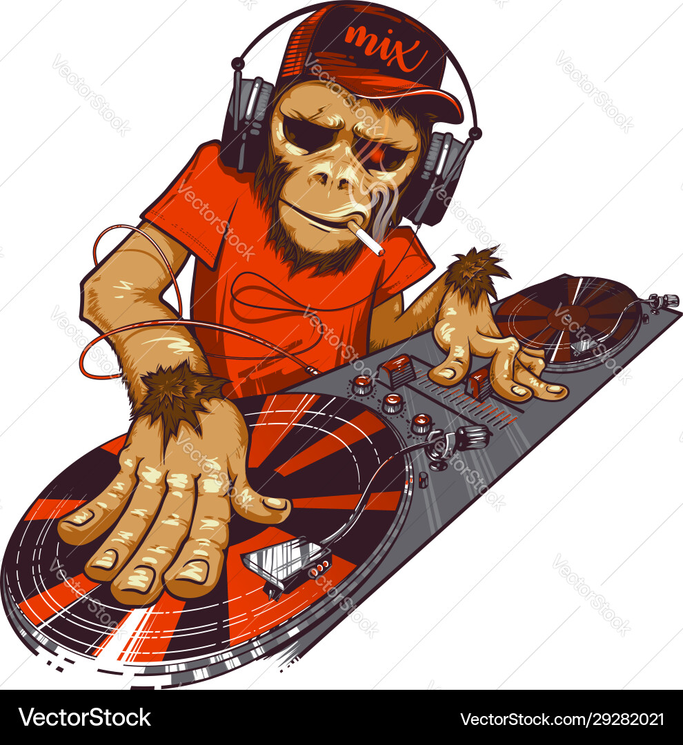 Monkey DJ Mixing Record Royalty Free Vector Image