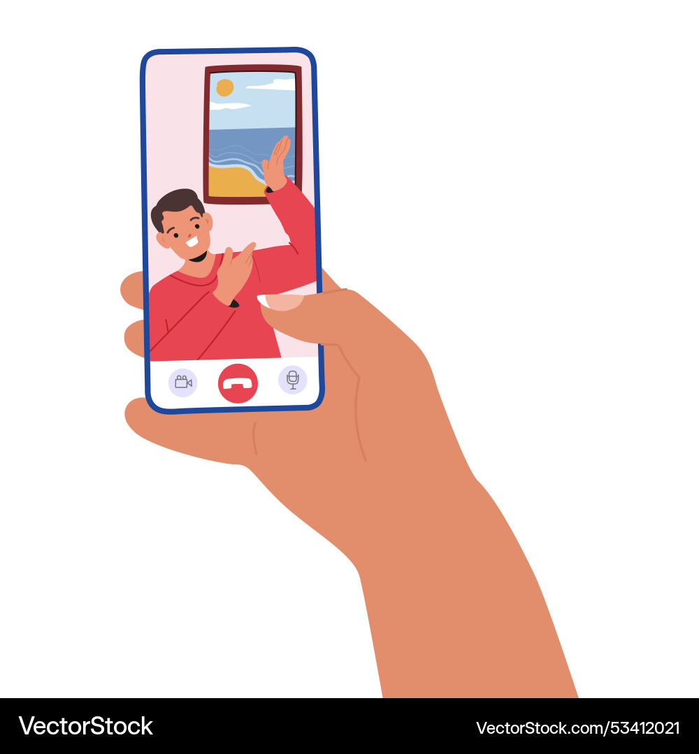 Person holding smartphone engaged in video call Vector Image